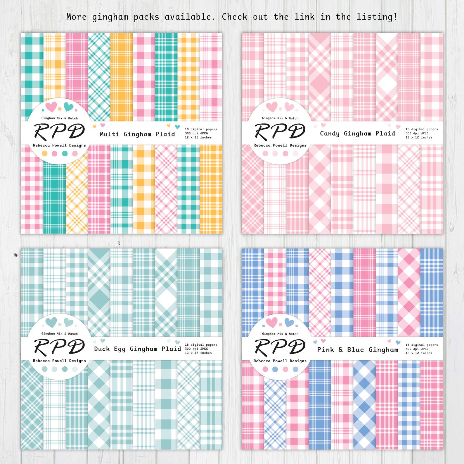 Pink, Grey & White Gingham Plaid Checks Digital Paper, Seamless ...