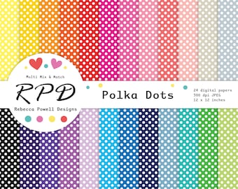 SALE Polka Dots Digital Paper, Seamless Pattern, Rainbow Colours, White ...