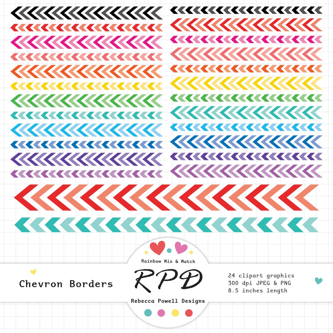 Chevron Stripe Ribbon Borders Digital Clip Art Set, Rainbow Colours ...
