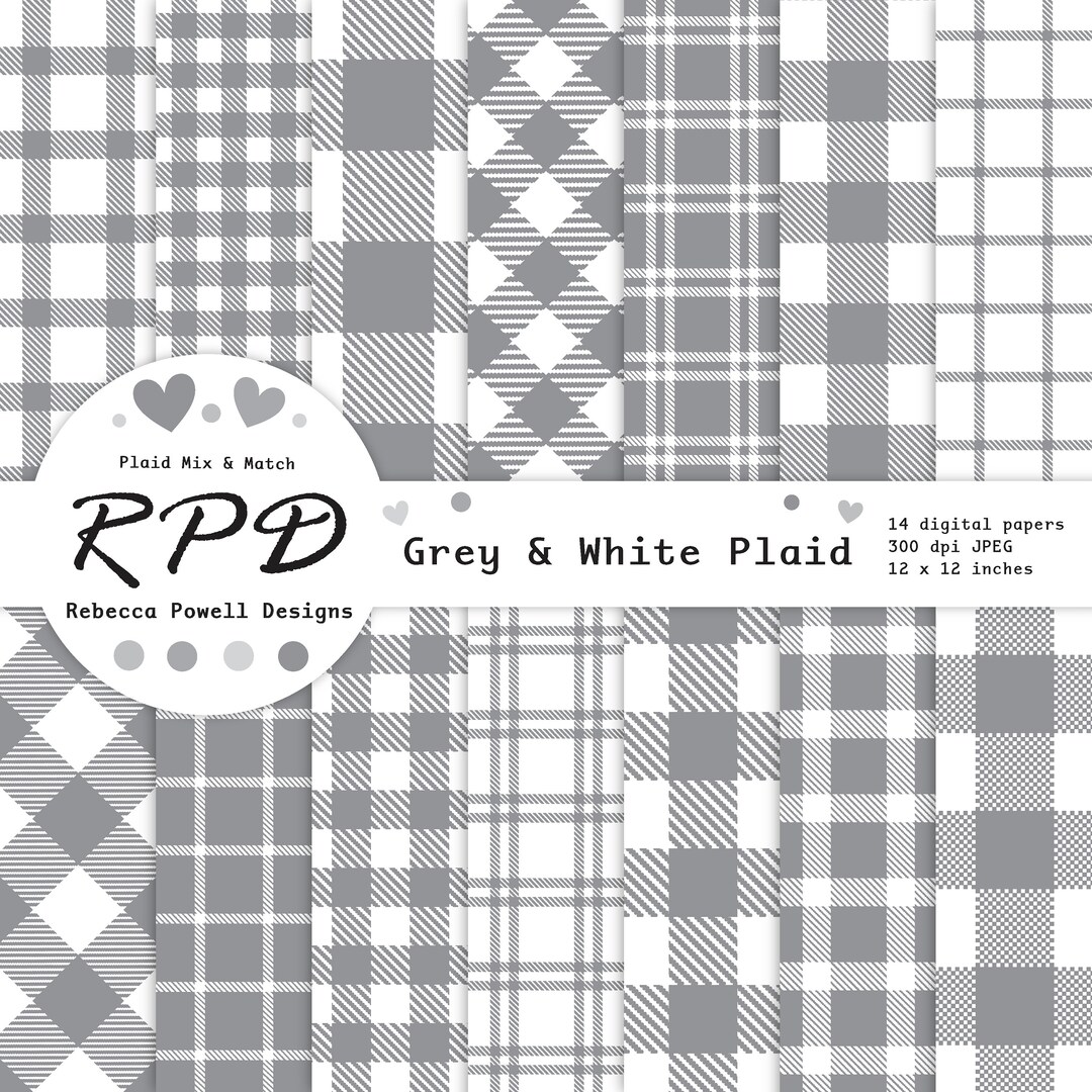 Gray & White Buffalo Plaid Digital Paper: Seamless Scrapbooking ...