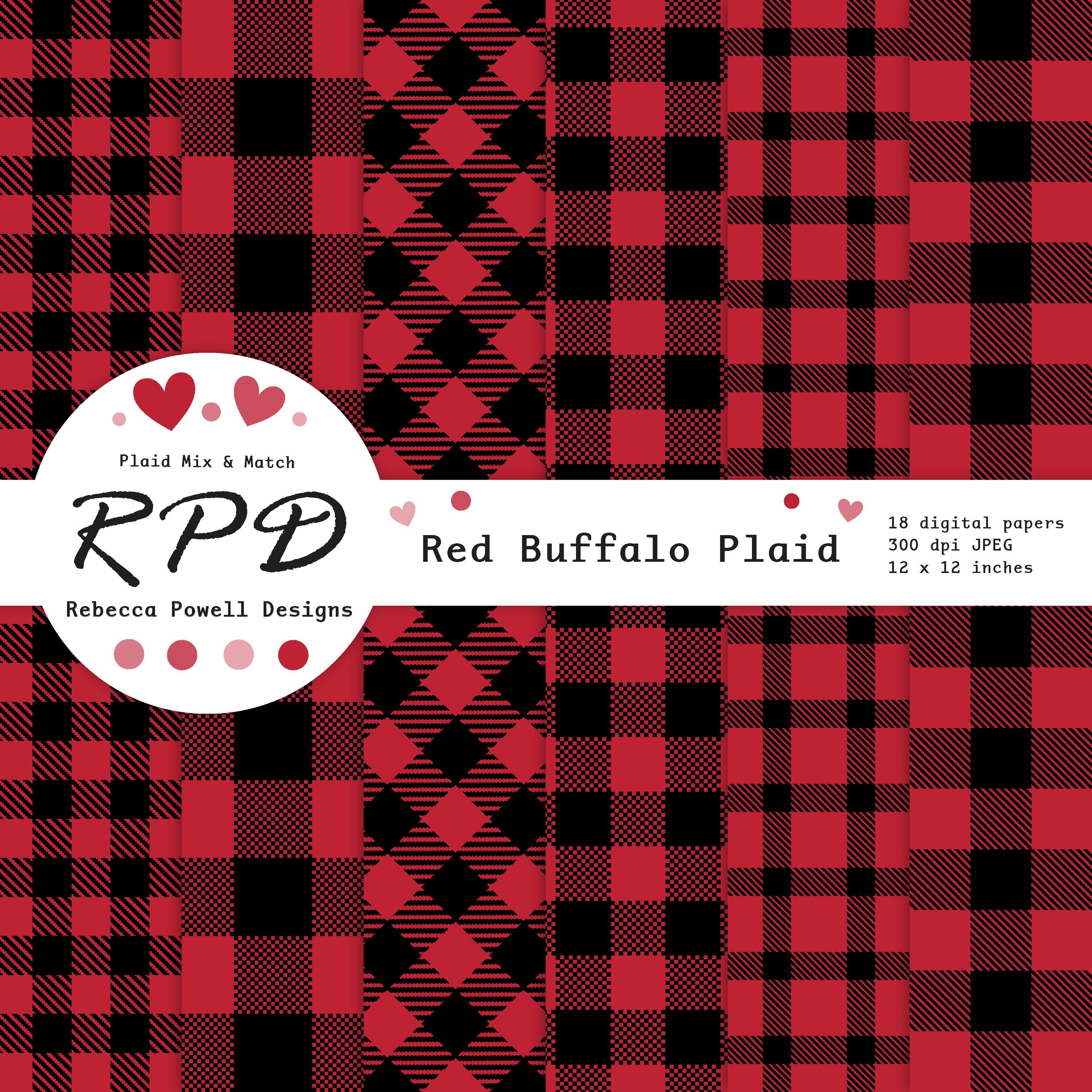 Crimson Red Buffalo Plaid Digital Paper Pack: Seamless Scrapbooking ...