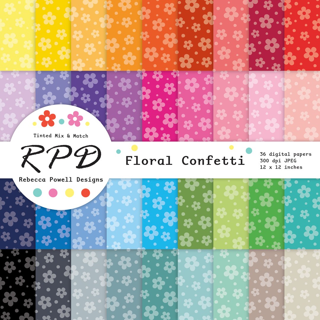 Cute Flowers Digital Paper Pack, Seamless Floral Confetti Pattern ...