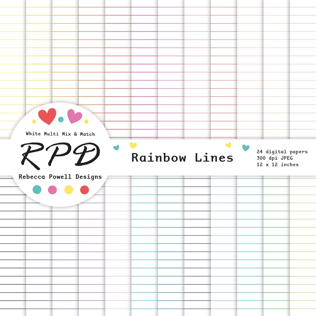 SALE Lined Digital Paper, Seamless Pattern, Notebook Paper, Rainbow ...