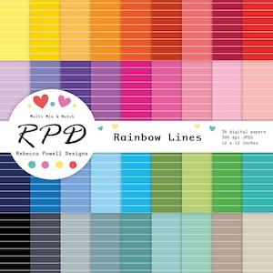 Lined Pattern Seamless Digital Notebook Paper, Rainbow Colours & White ...