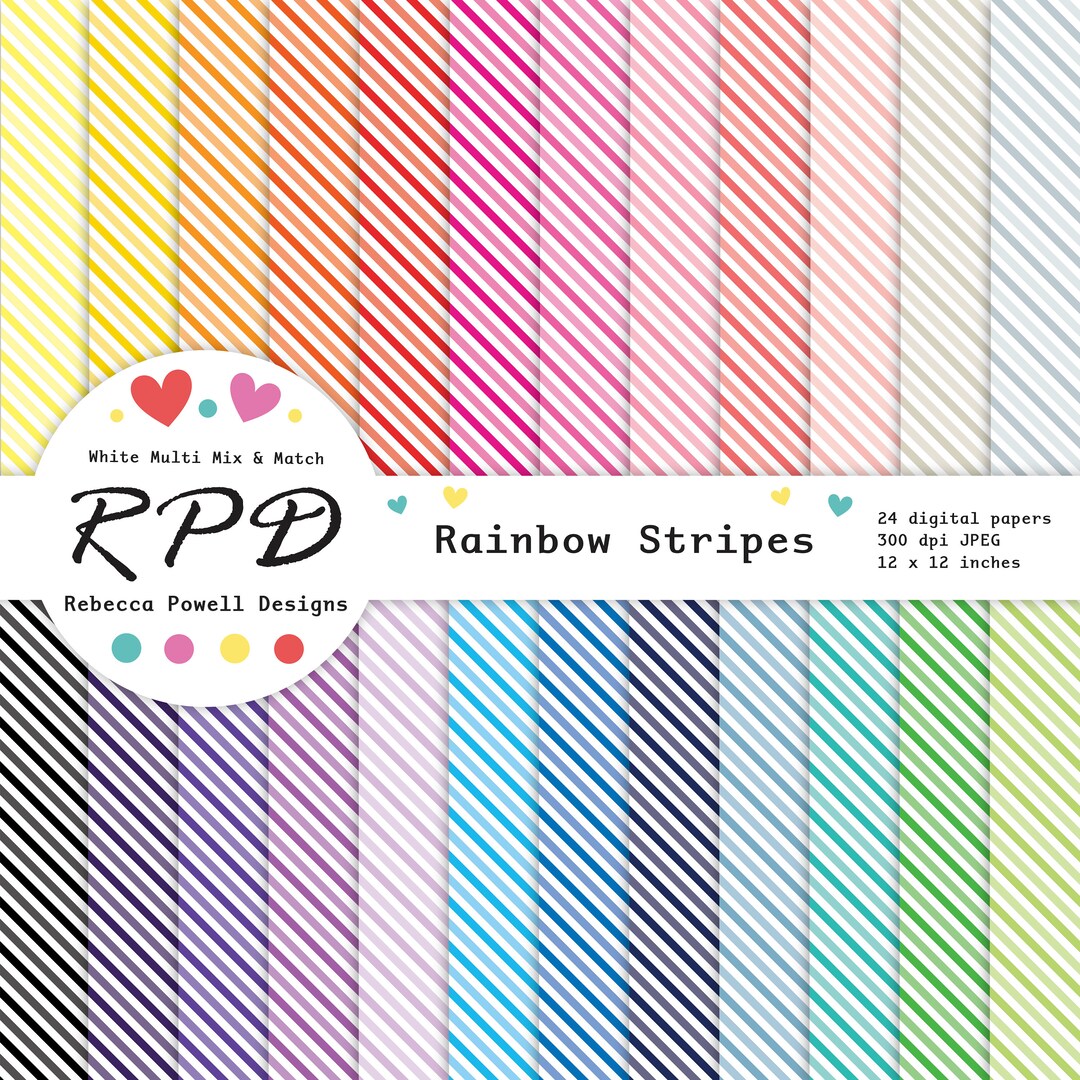 Diagonal Stripes Digital Paper Pack, Seamless Pattern, Rainbow Colours ...