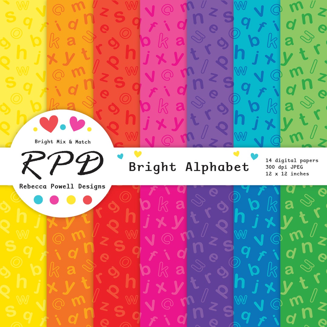 ABC Alphabet Letters Digital Paper, Seamless Pattern, Bright Rainbow ...