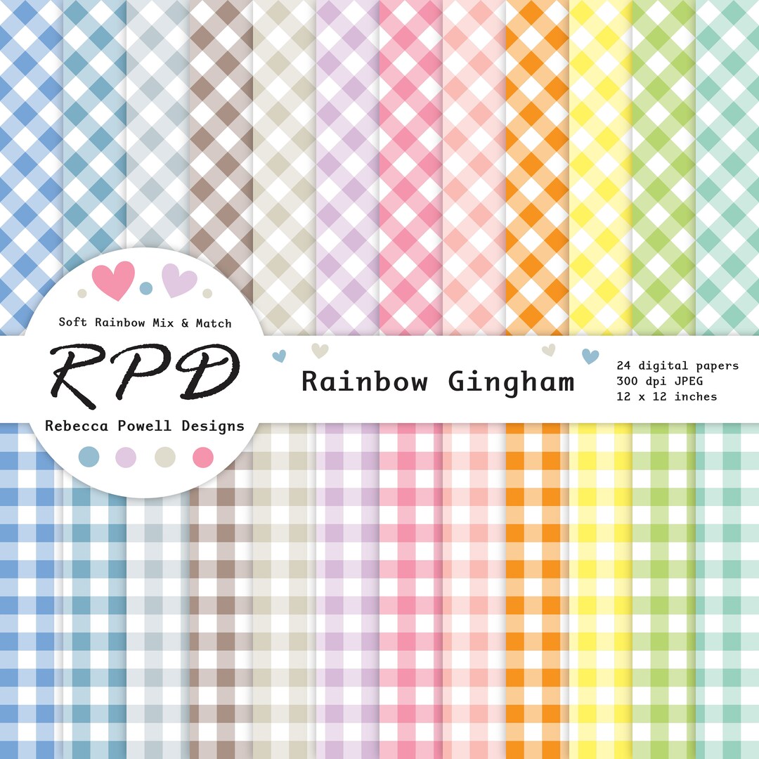 Gingham Pattern Seamless Digital Paper, Pastel Rainbow Colours & White ...