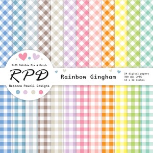 Gingham Pattern Seamless Digital Paper, Pastel Rainbow Colours & White ...