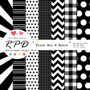 SALE Black and White Digital Paper Set, Seamless Patterns, Polka Dots ...