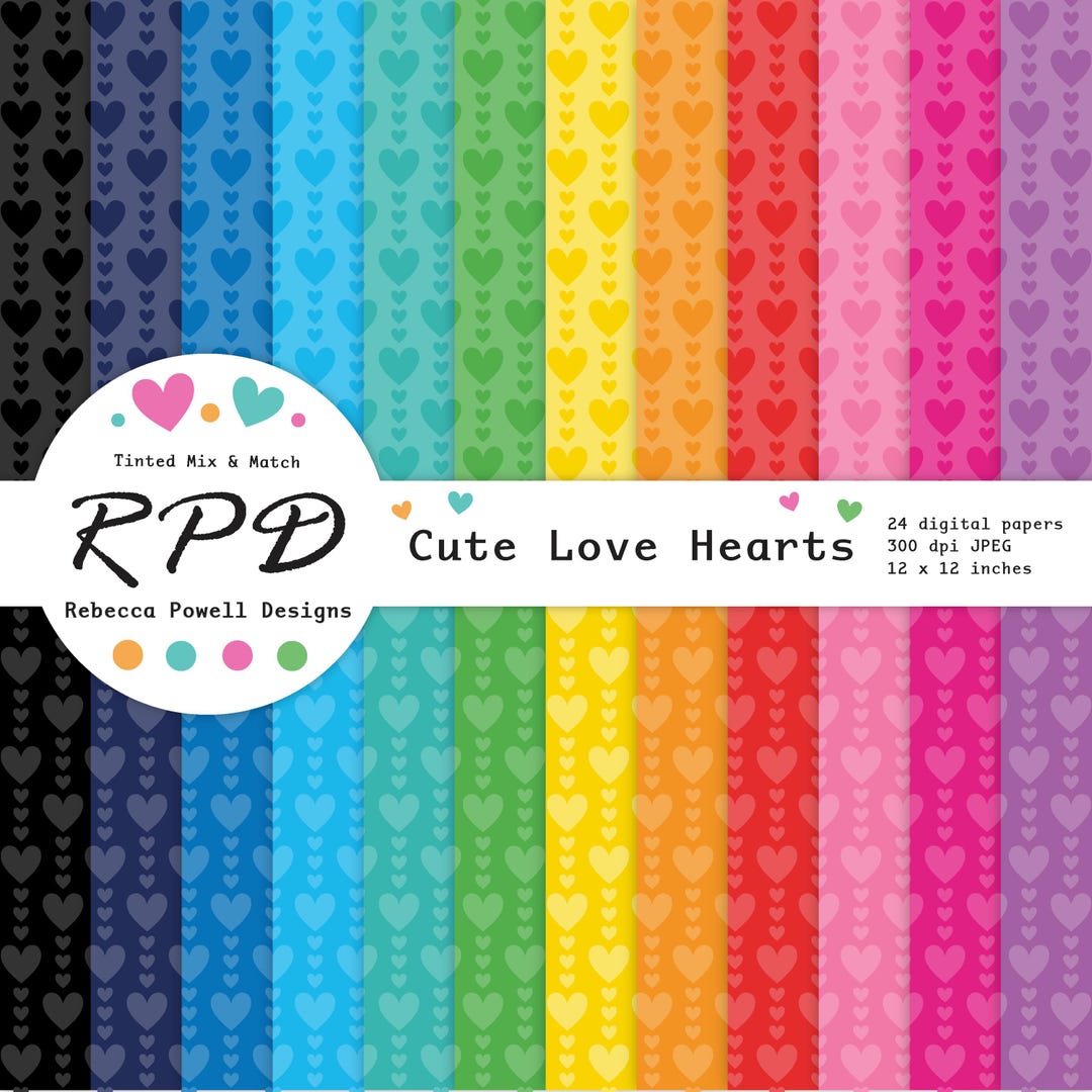 Rainbow Hearts Digital Paper: Seamless Scrapbook Pattern (digital ...