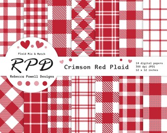 Lumberjack Digital Paper Buffalo Plaid Check in Red White - Etsy