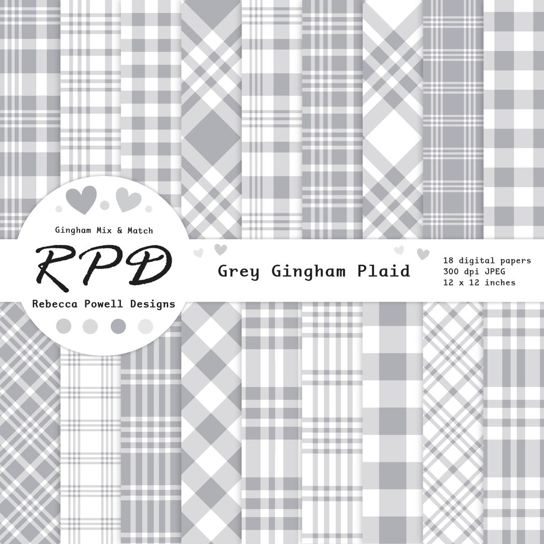 Pastel Grey Gingham Plaid Digital Paper: Seamless Scrapbook Patterns ...