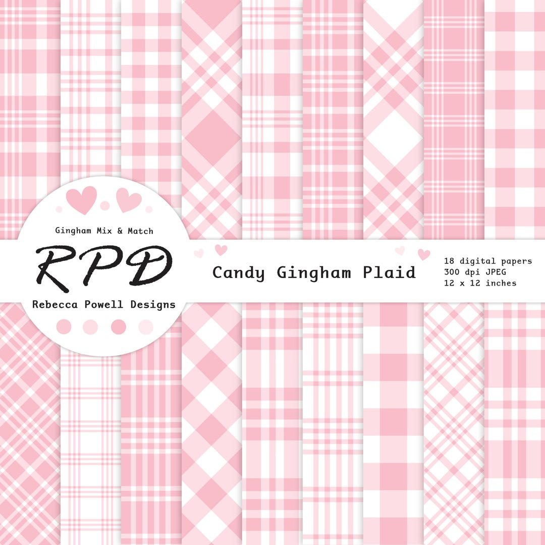 Pastel Pink & White Gingham Plaid Checks Digital Paper, Seamless ...