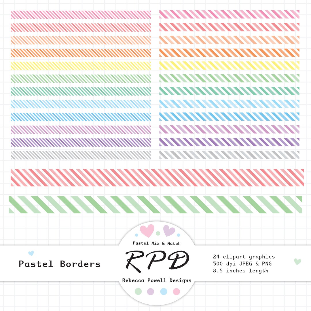 Striped Ribbon Borders Digital Clip Art Set, Pastel Colours ...