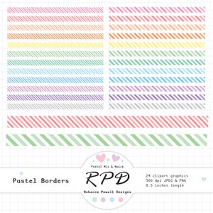 Striped Ribbon Borders Digital Clip Art Set, Pastel Colours, Png, Jpeg ...