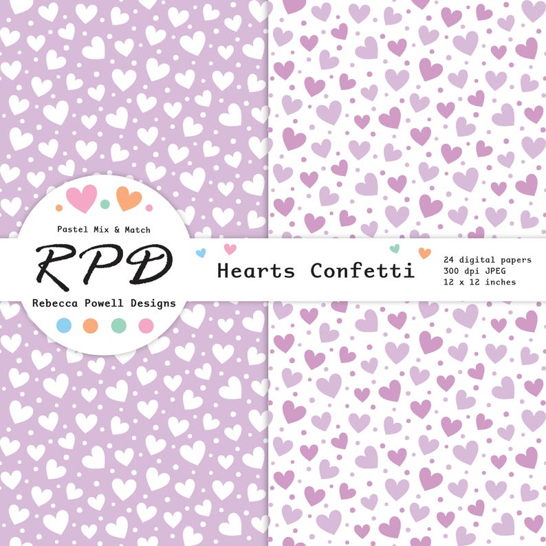 Hearts Confetti Digital Paper Pack: Pastel Scrapbook Backgrounds ...