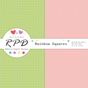 Grid Pattern Seamless Digital Paper, Rainbow Colours & White, Scrapbook ...