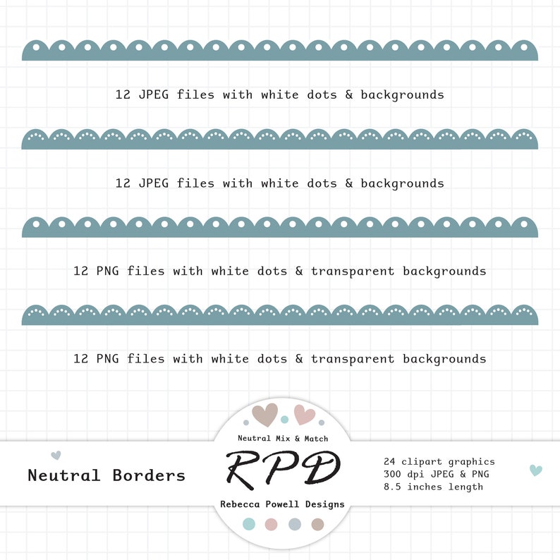 Vintage Scalloped Borders Digital Clip Art, Neutral Colours ...