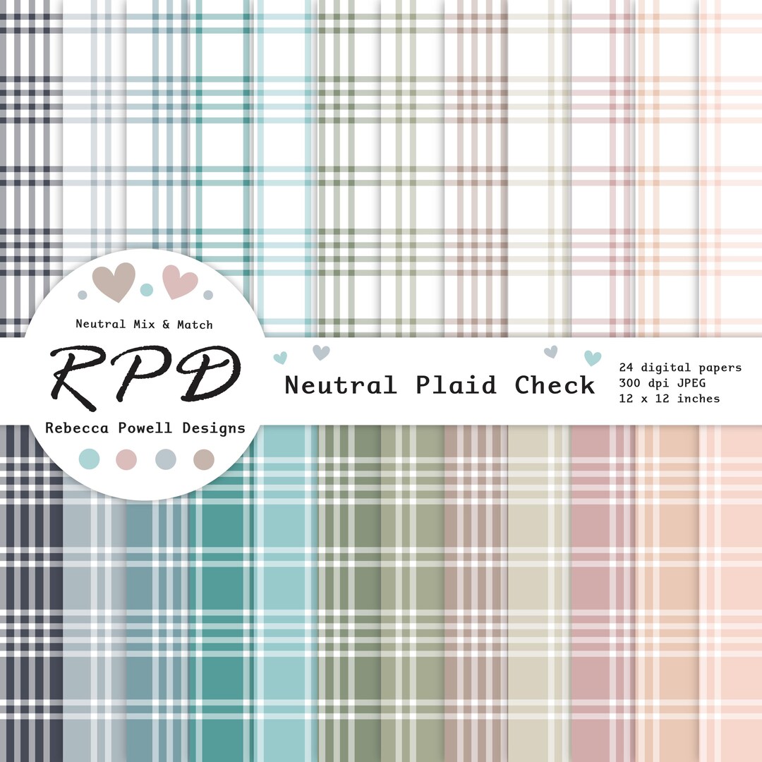 Plaid Pattern Seamless Digital Paper, Neutral Colours & White ...