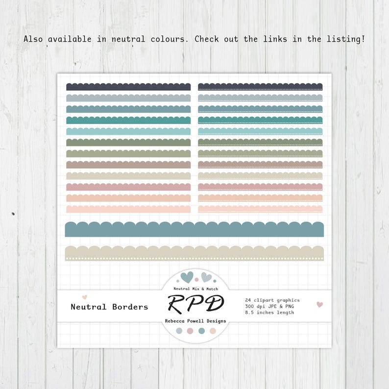 Pastel Scalloped Ribbon Borders Clipart Set: Scrapbook & Planner ...