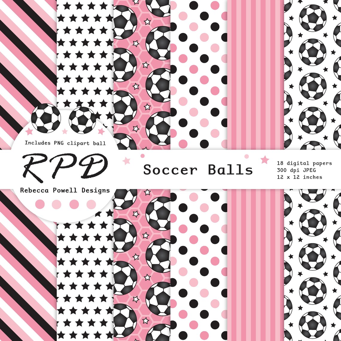 Pink Soccer Digital Paper Pack, Printable Seamless Football Patterns ...
