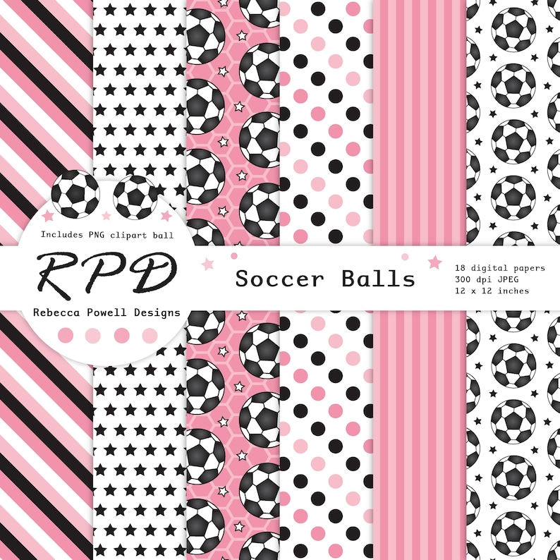 Pink Soccer Digital Paper Pack, Printable Seamless Football Patterns ...