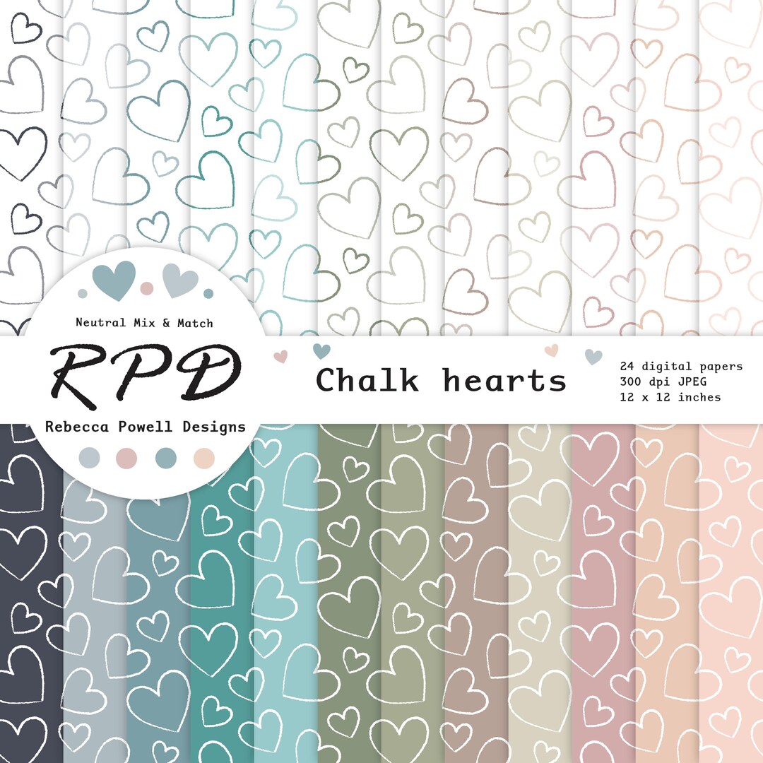 Hand Drawn Love Hearts Digital Paper Pack - Seamless Neutral Patterns ...