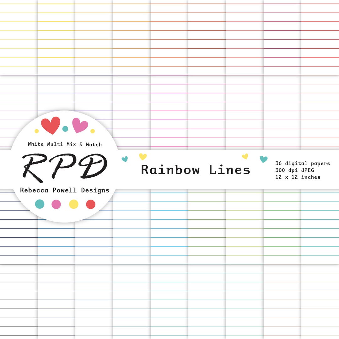 Lined Pattern Seamless Digital Notebook Paper Pack, Rainbow Colours ...