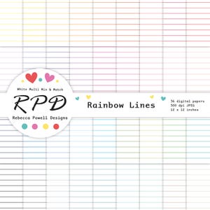 Lined Pattern Seamless Digital Notebook Paper Pack, Rainbow Colours ...