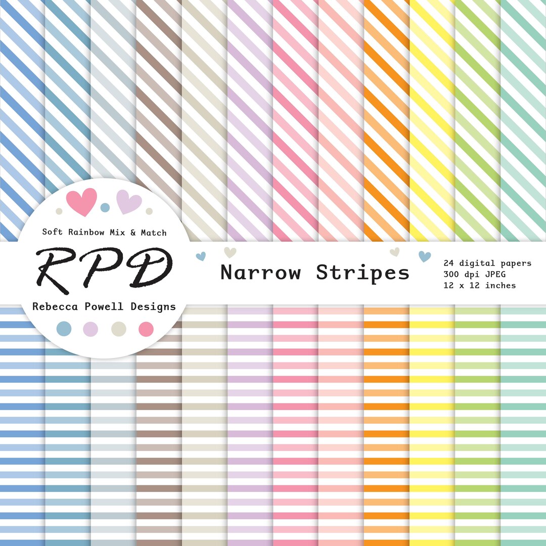 Stripes Digital Paper, Seamless Pattern, Pastel Rainbow Colours & White ...