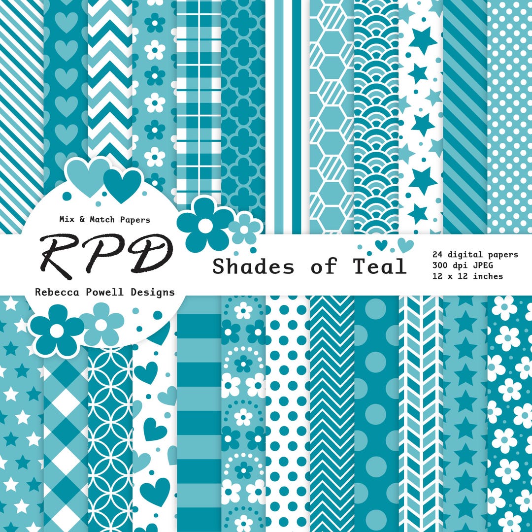 Teal Digital Papers Pack: Seamless Scrapbook Patterns (instant Download ...