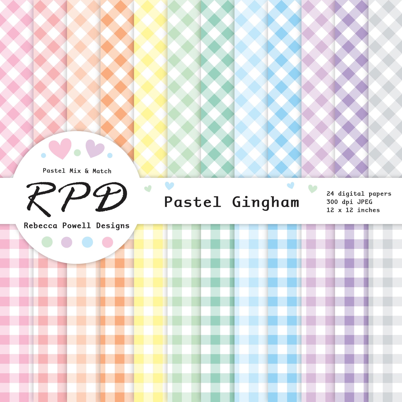 Gingham Pattern Seamless Digital Paper, Pastel Colours & White ...