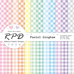 Gingham Pattern Seamless Digital Paper, Pastel Colours & White ...