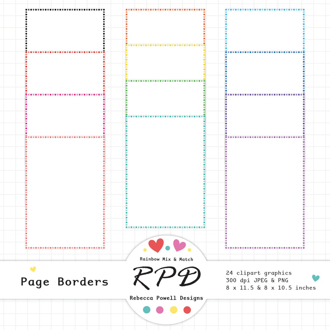 Polka Dot Page Borders Digital Clip Art Set, Rainbow Colours, Letter ...