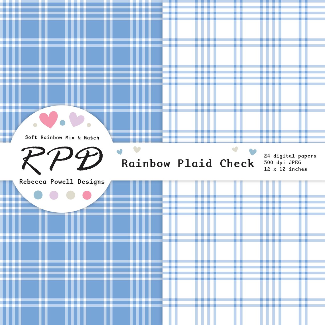 Plaid Pattern Seamless Digital Paper, Pastel Rainbow Colours & White ...