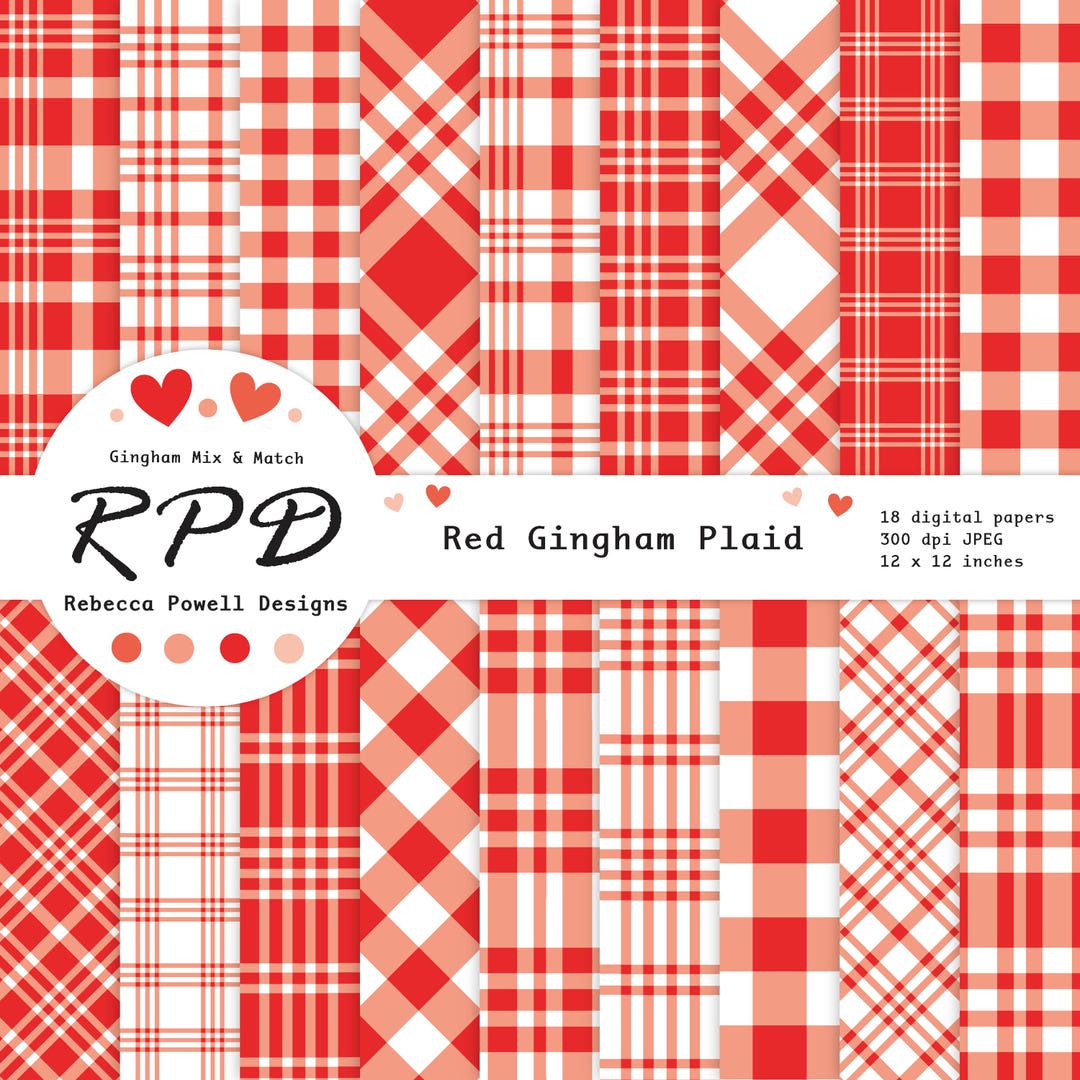 Red Gingham Plaid Digital Paper Pack: Seamless Scrapbooking Patterns ...