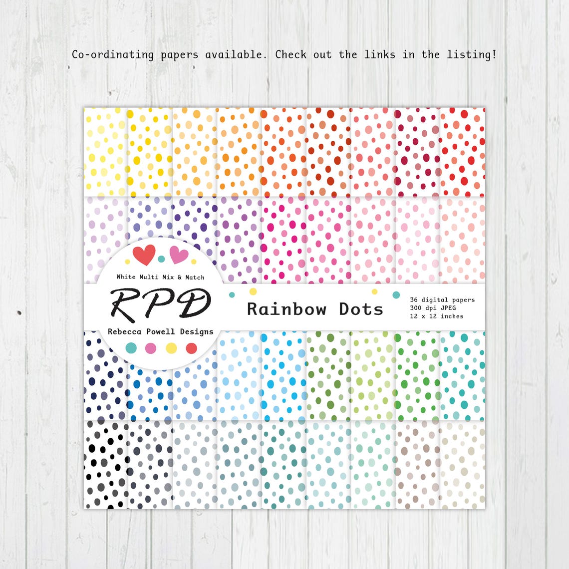 White Dots Digital Paper, Seamless Pattern, Rainbow Colours ...