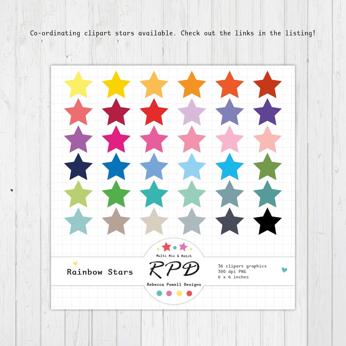 Rainbow Stars Digital Clip Art Set: Scrapbooking Graphics (PNG) - Etsy