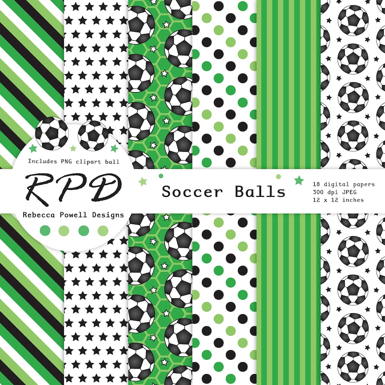 Green Soccer Digital Paper Pack: Seamless Football Patterns, PNG ...