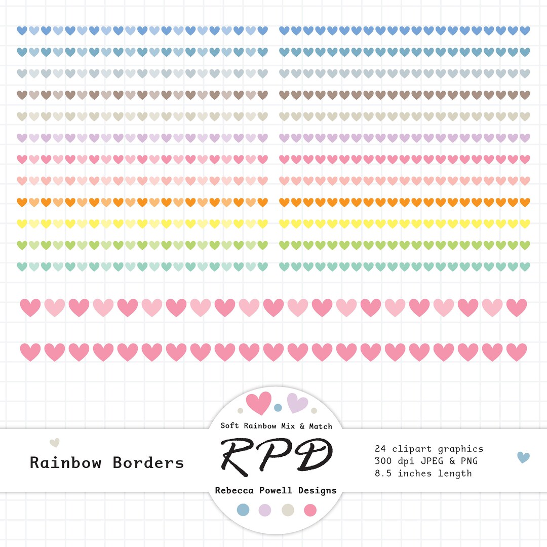 Love Hearts Digital Clip Art Borders, Pastel Colours, Scrapbooking ...