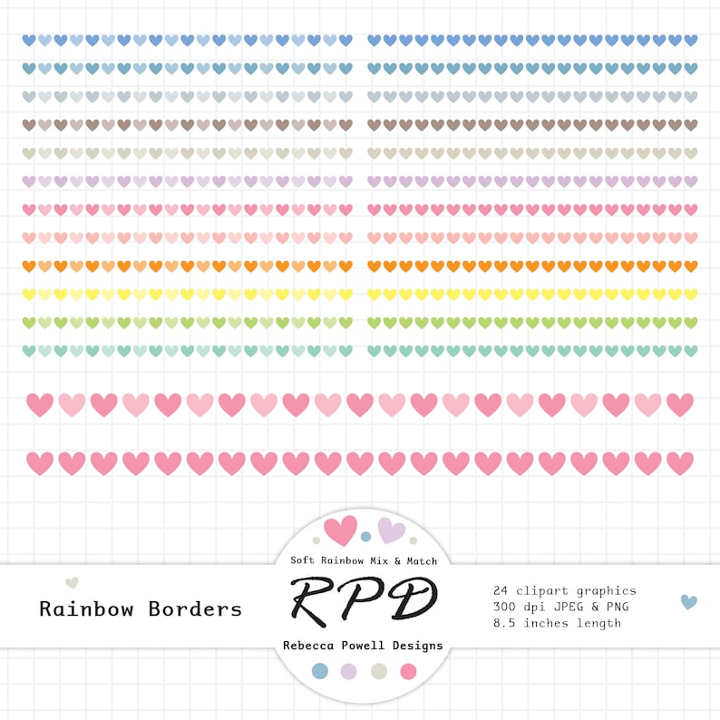 Love Hearts Digital Clip Art Borders, Pastel Colours, Scrapbooking ...