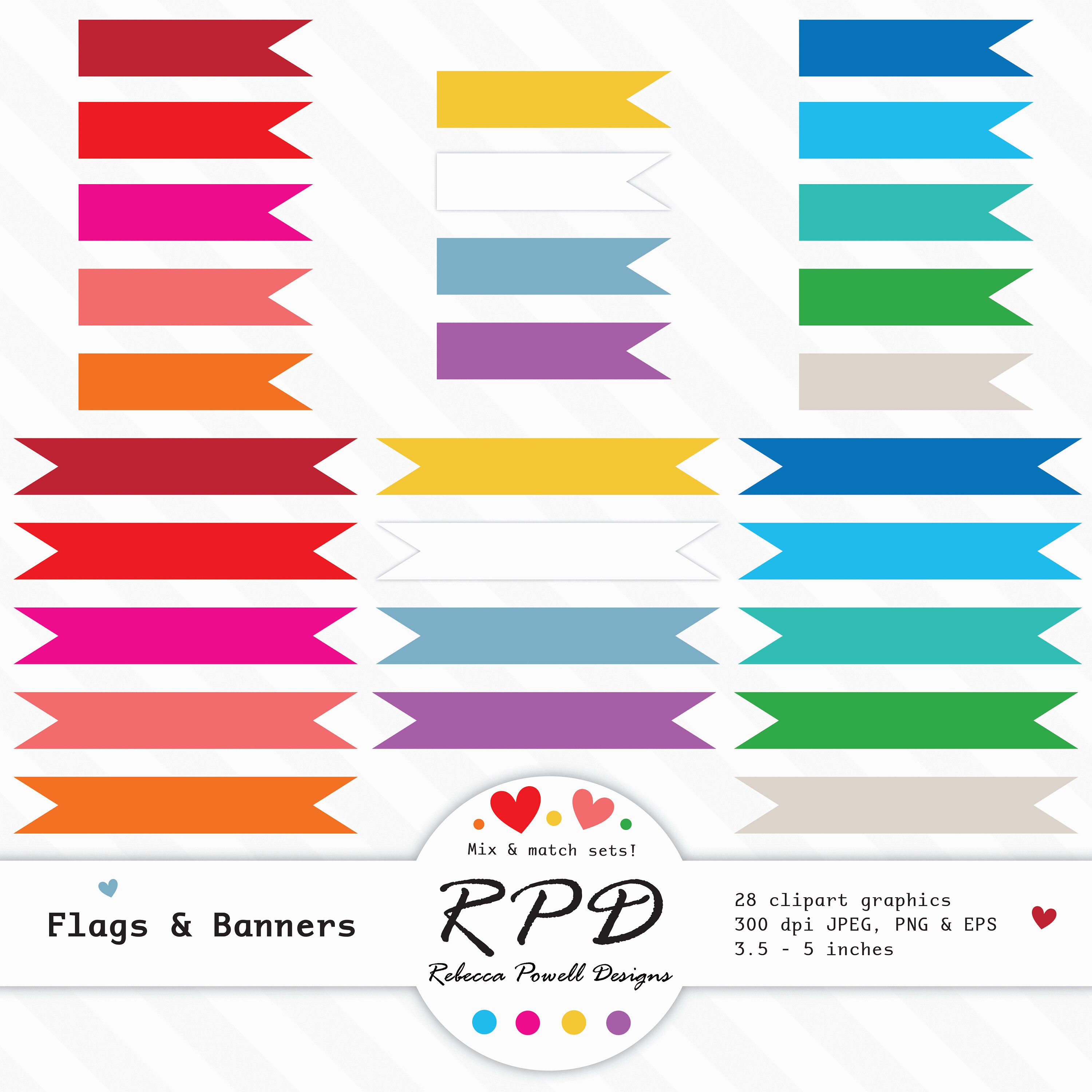SALE Clipart Set Ribbons Banners Borders Flags Rainbow - Etsy