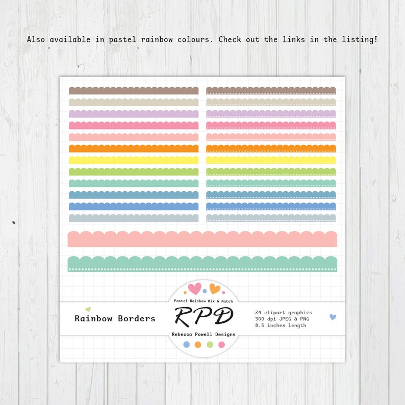 Pastel Scalloped Ribbon Borders Clipart Set: Scrapbook & Planner ...