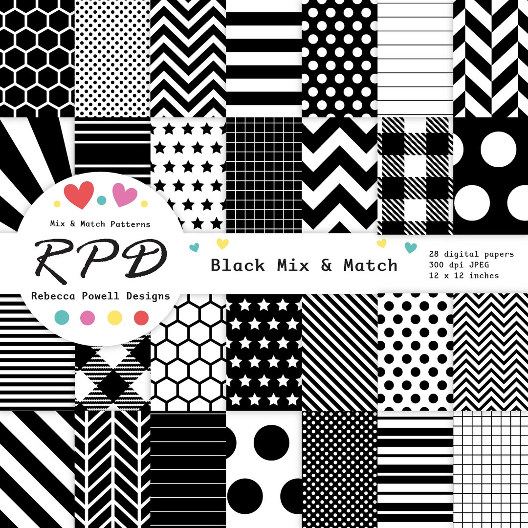 SALE Black and White Digital Paper Set, Seamless Patterns, Polka Dots ...