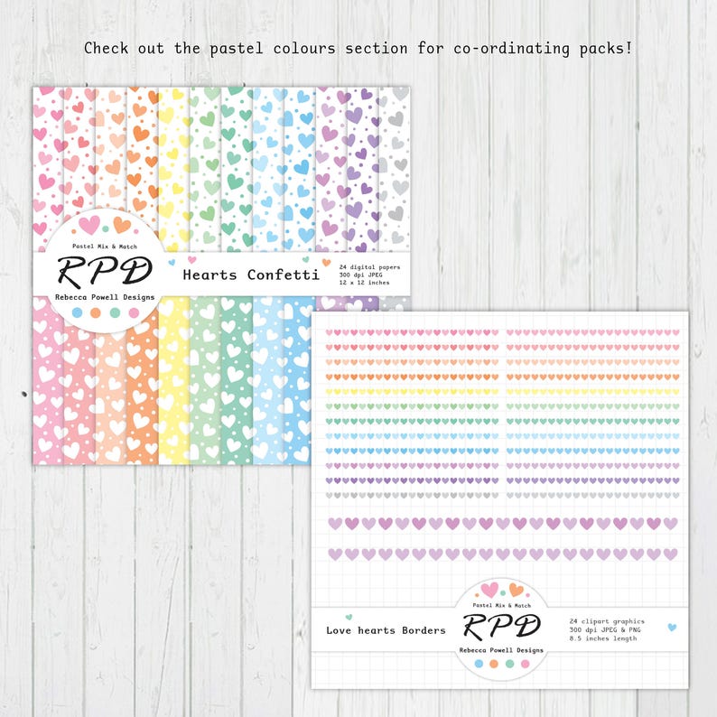 Pastel Love Hearts Digital Paper: Seamless Scrapbook Patterns (digital ...
