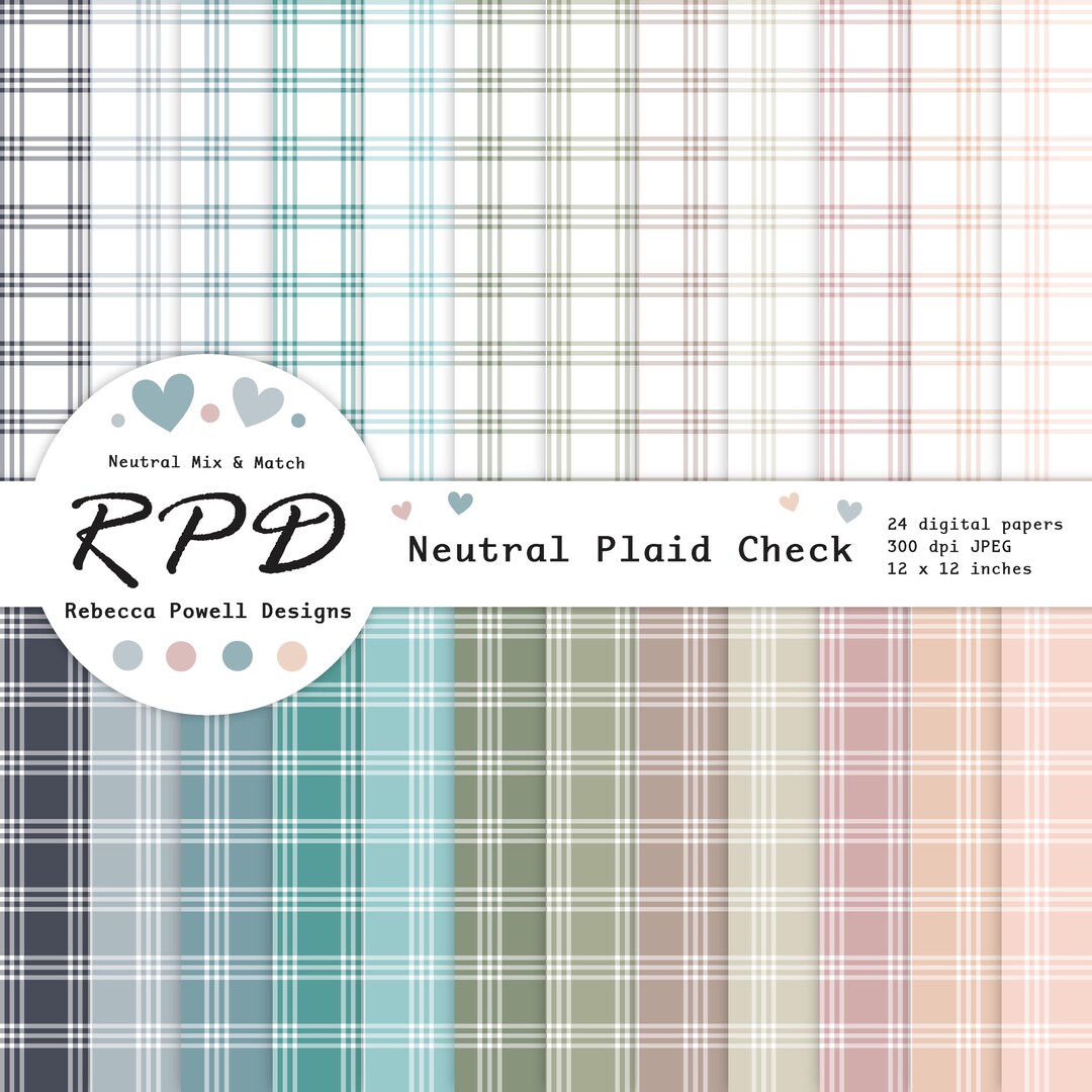 Plaid Check Seamless Pattern Digital Paper, Neutral Colours & White ...