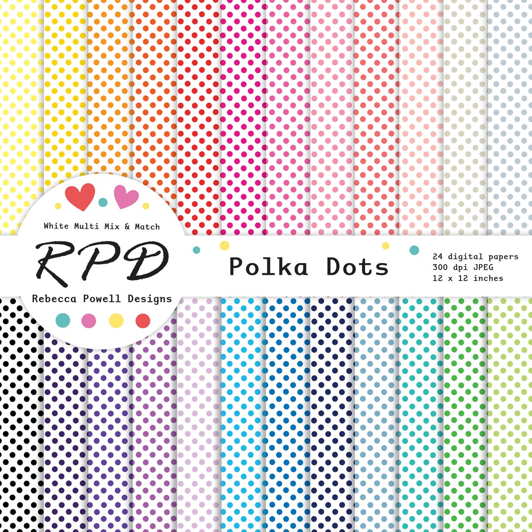 Polka Dot Digital Paper Pack: Rainbow Scrapbook Backgrounds (12x12 ...
