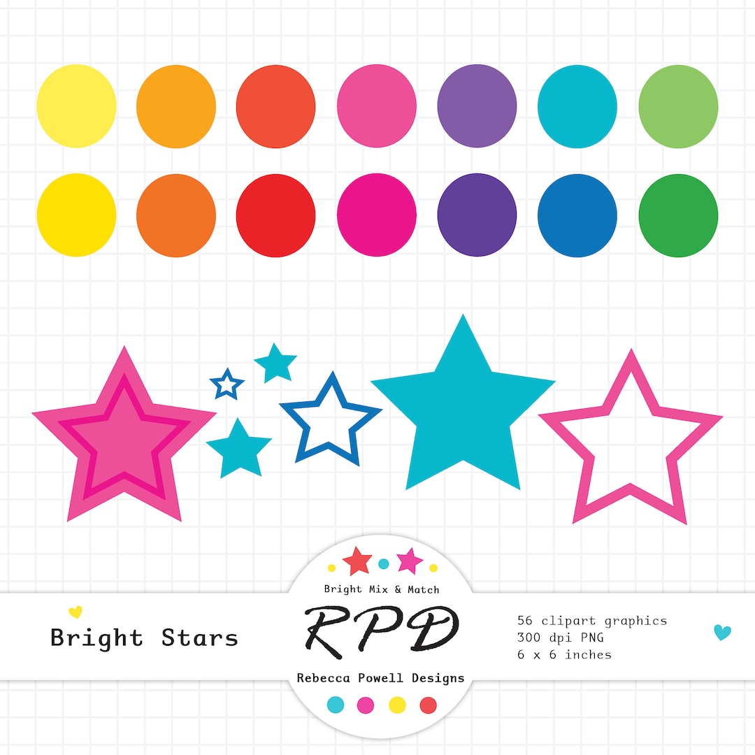 SALE Stars Digital Clip Art Set, Bright Rainbow Colours, Star Outline ...