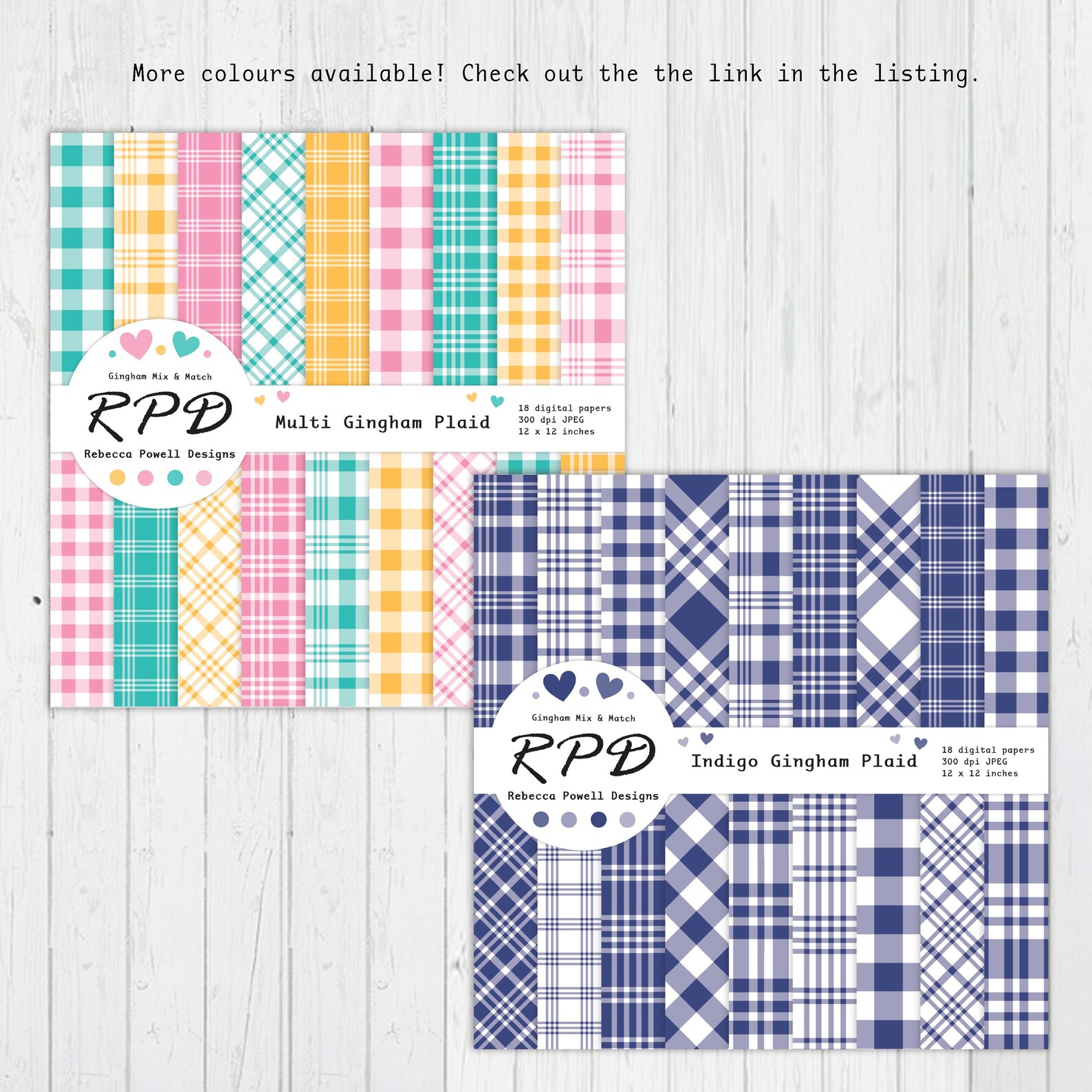Light Blue Gingham Plaid Digital Paper Pack: Seamless Scrapbook ...