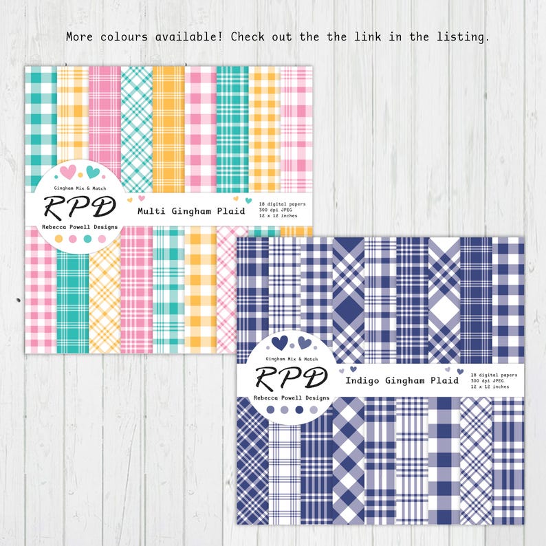 Light Blue Gingham Plaid Digital Paper Pack: Seamless Scrapbook ...